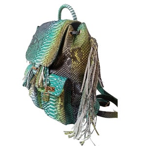 Python Snakeskin Backpack Purse Leather for Women With Fringe Accent ...