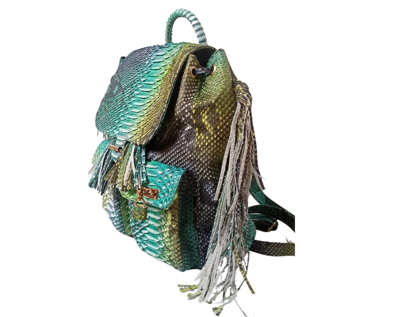 Python Snakeskin Backpack Purse Leather for Women With Fringe - Etsy