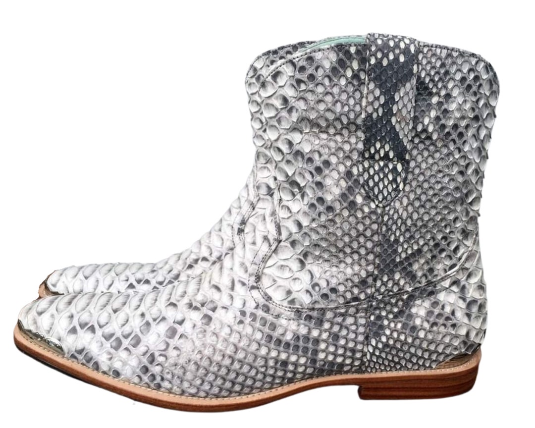 Snakeskin Python Leather Pointed Toe Ankle Cowboy Boots - Etsy