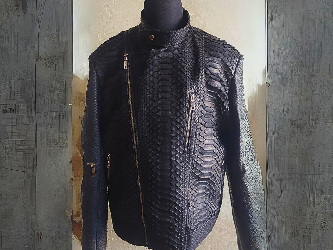 Real Snakeskin Leather Jacket, Black Harley Motorcycle Outfit - Etsy