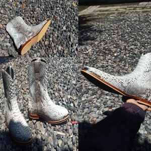 Snakeskin Python Leather Pointed Toe Ankle Cowboy Boots - Etsy