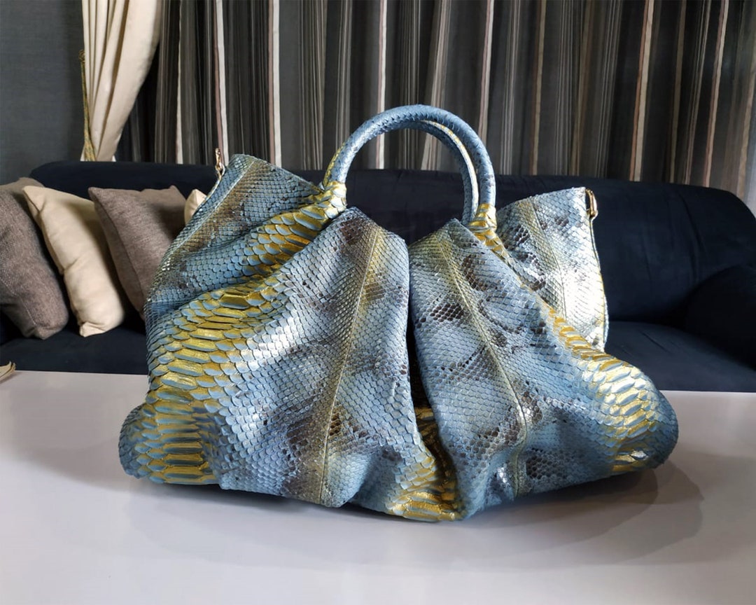 Python Snakeskin Leather Turquoise Floy Hobo Women Shoulder Bucket Bag ...