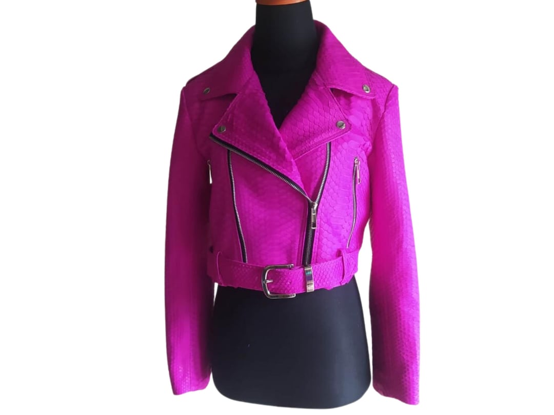 Hot Pink Python Snakeskin Leather Jacket: Cropped Waist Style - Etsy