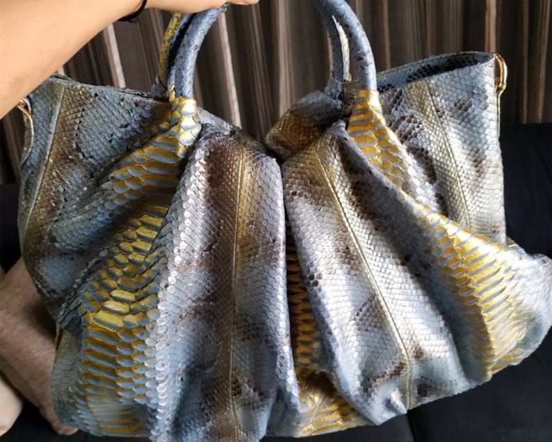 Python Snakeskin Leather Turquoise Floy Hobo Women Shoulder Bucket Bag ...