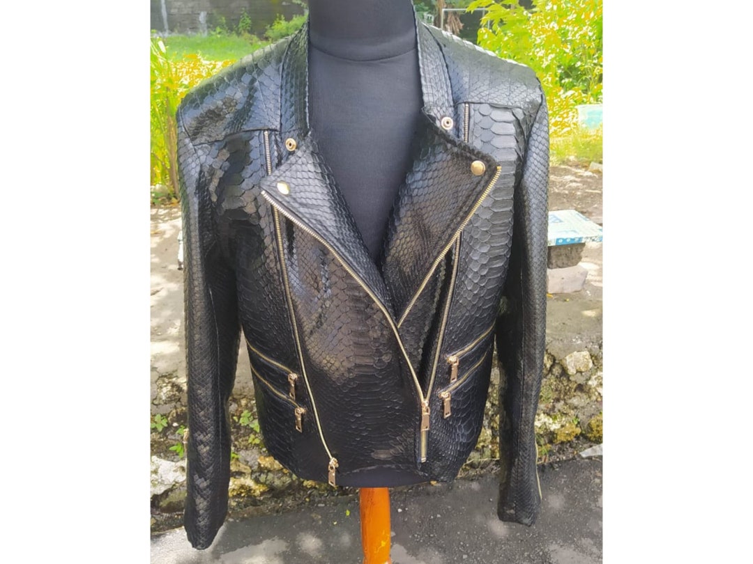 Black Python Leather Jacket Mens Windbreaker Jacket, Fashionable Jacket ...