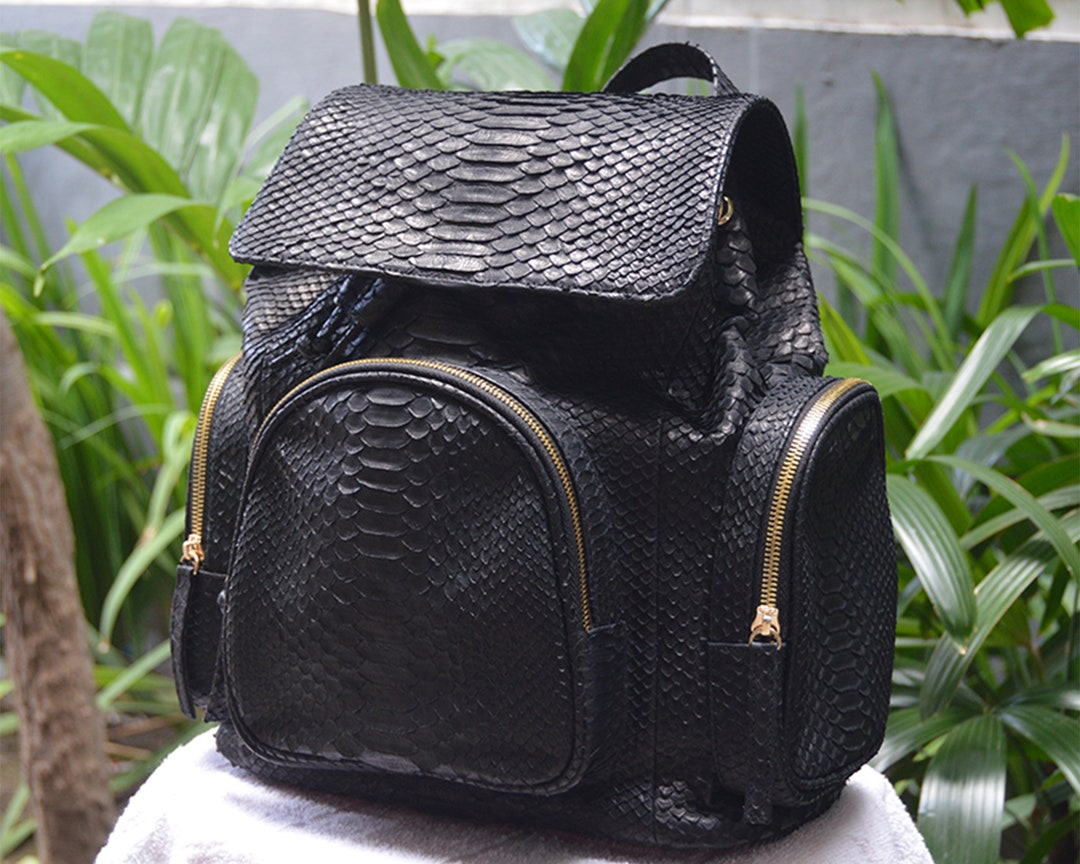 Genuine Black Python Snakeskin Leather Backpack for Travel & School - Etsy