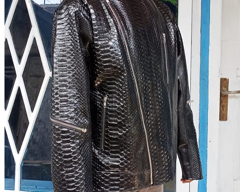 Men's Motorcycle Jacket Genuine Black Python Snakeskin Leather - Etsy