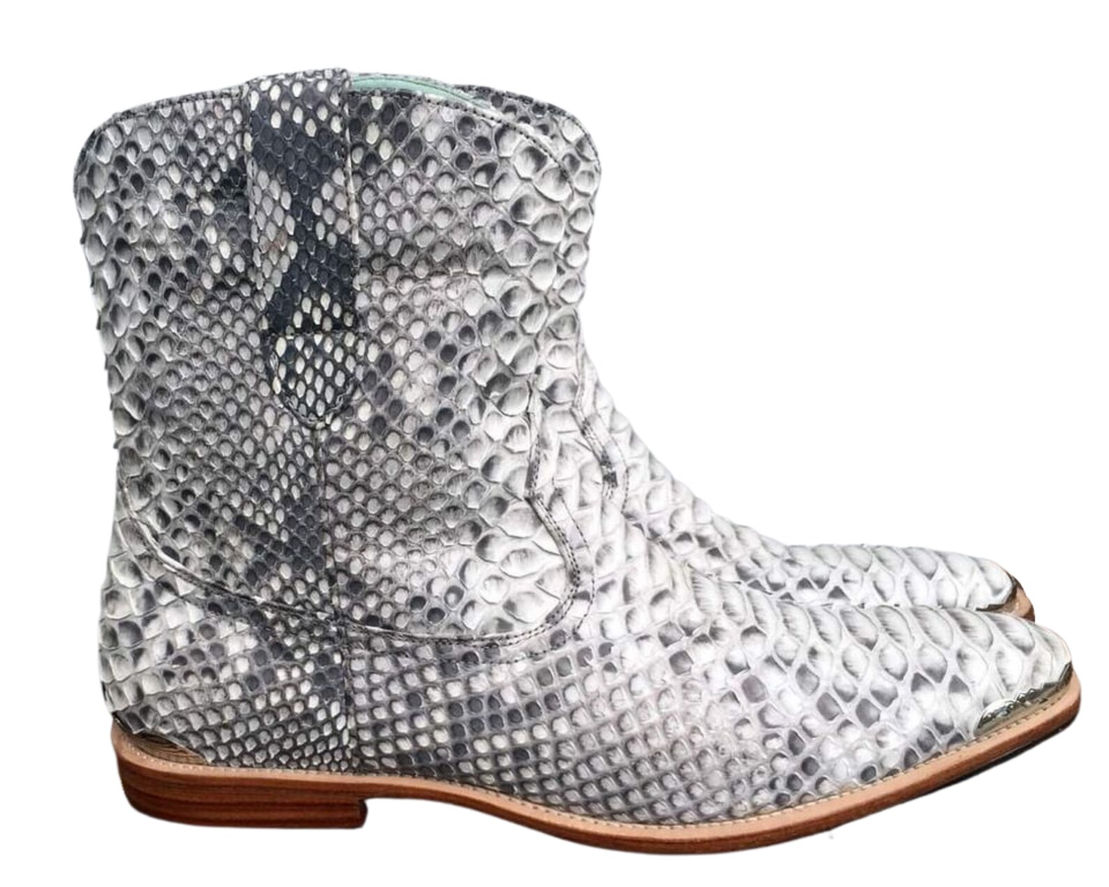 Snakeskin Python Leather Pointed Toe Ankle Cowboy Boots - Etsy