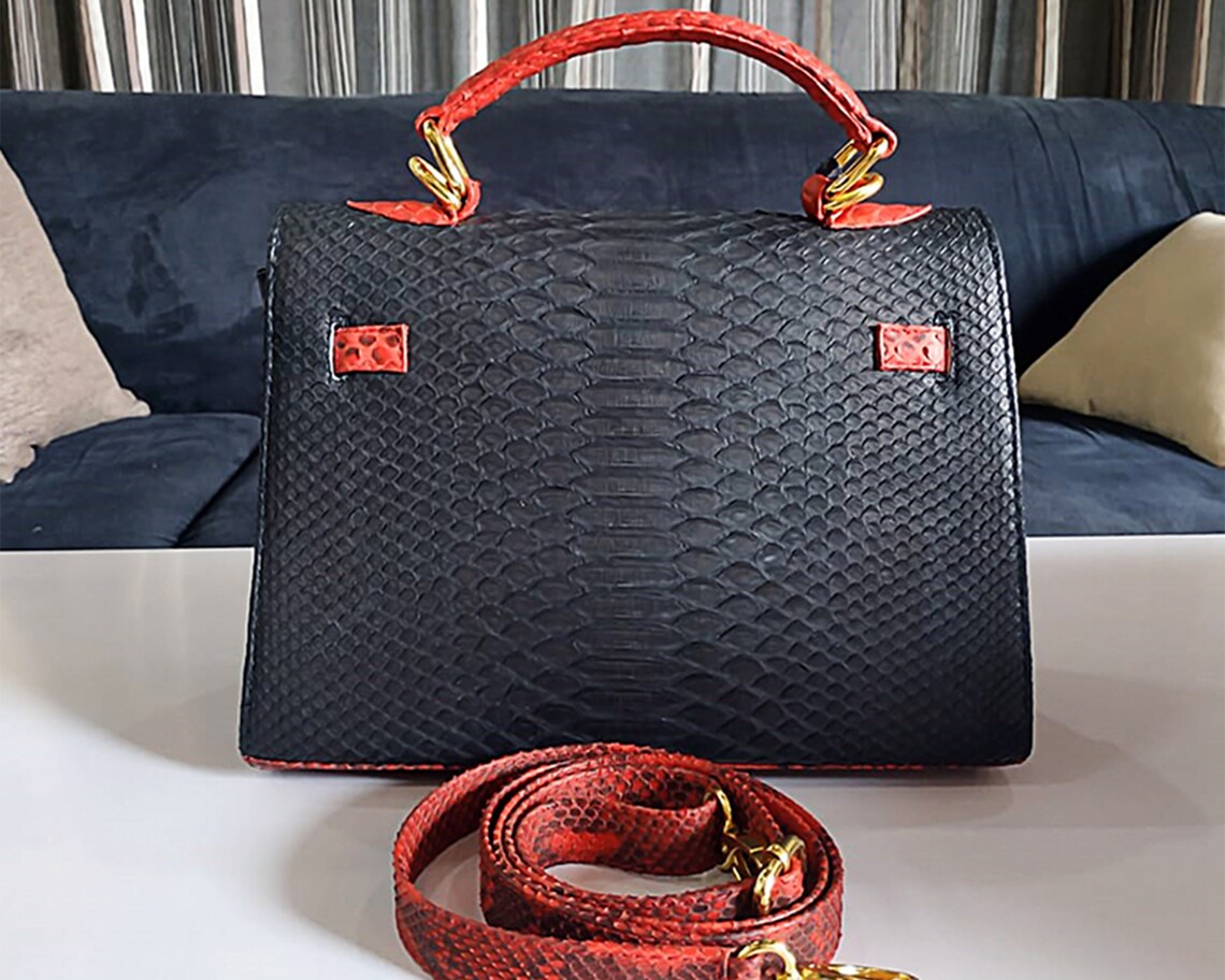 Red Black Snakeskin Python Shoulder Evening Handbags for Women - Etsy