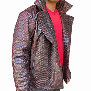 Black King Python Snakeskin Motorcycle Leather Jacket With Red ...