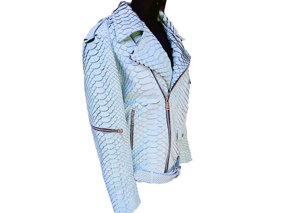 White Snakeskin Motorcycle Men's Python Leather Jacket - Etsy
