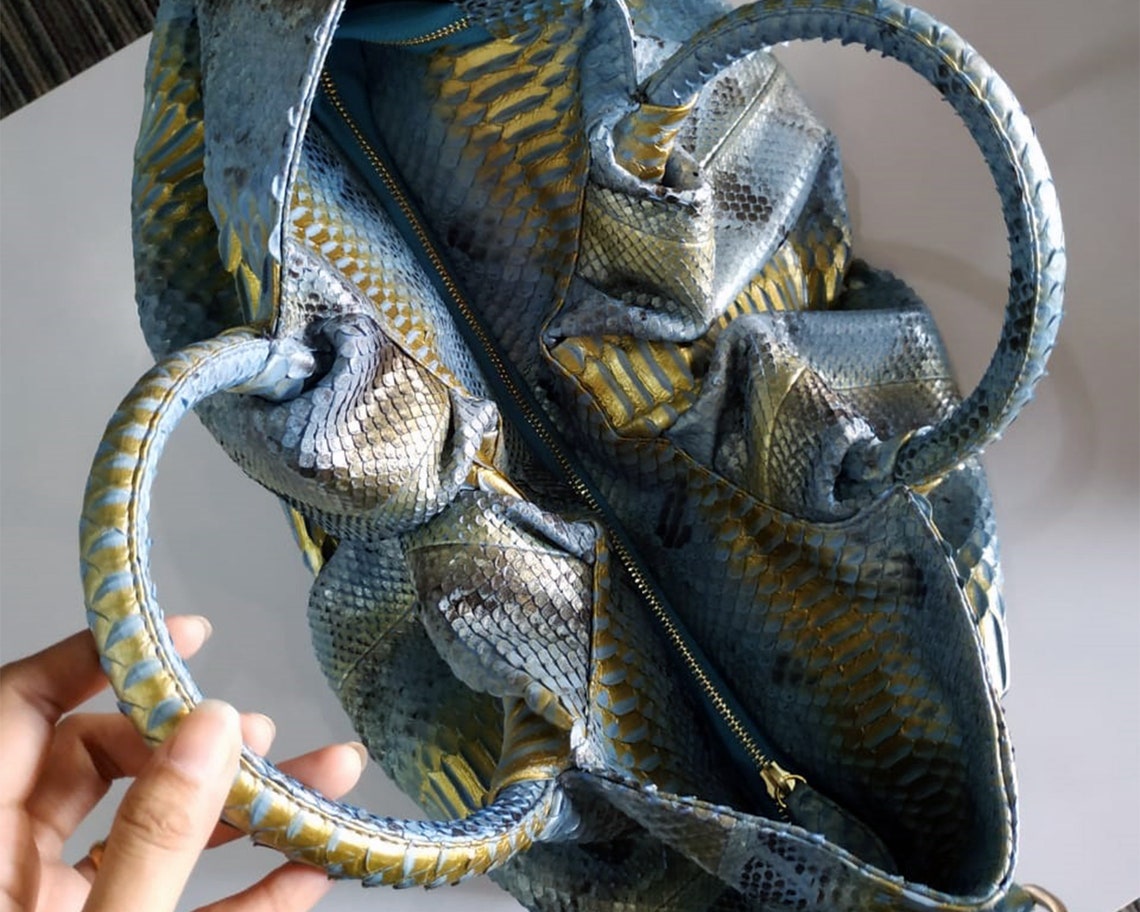 Python Snakeskin Leather Turquoise Floy Hobo Women Shoulder - Etsy