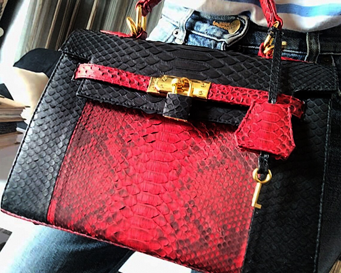 Red Black Snakeskin Python Shoulder Evening Handbags for Women - Etsy