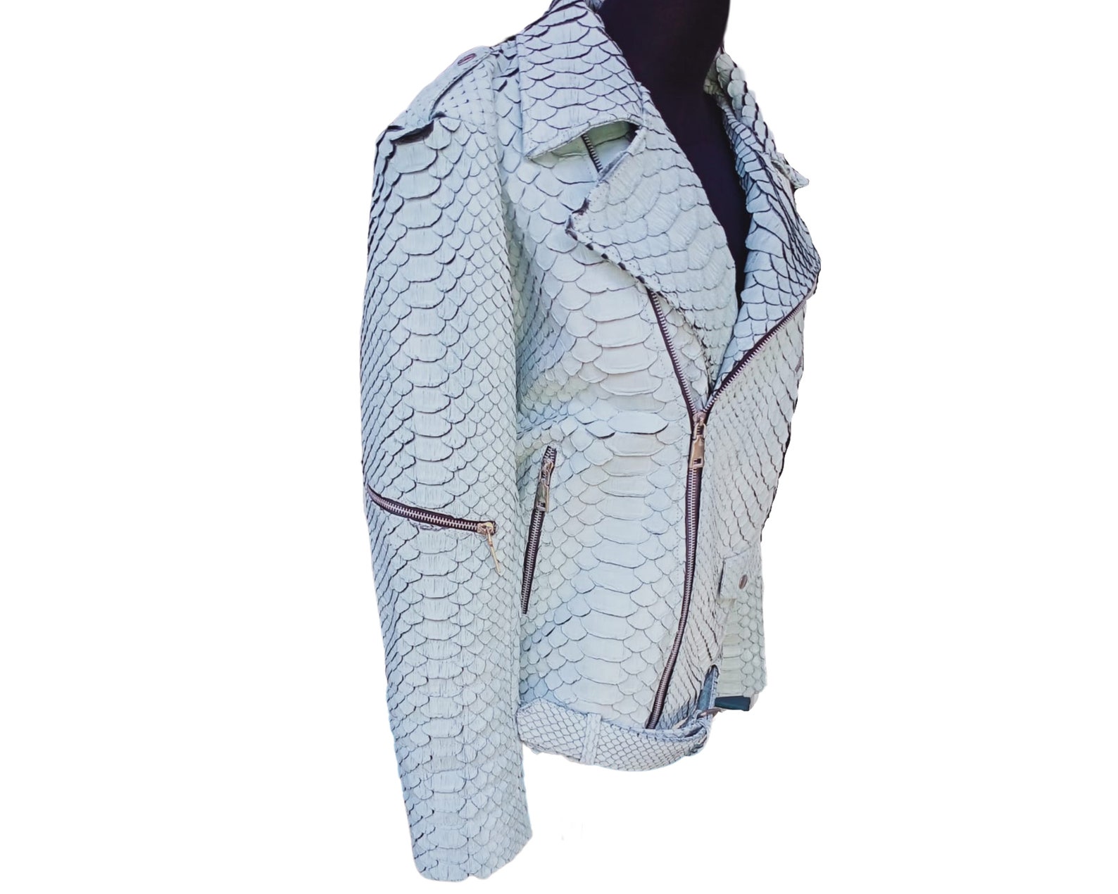 White Snakeskin Motorcycle Men's Python Leather Jacket - Etsy