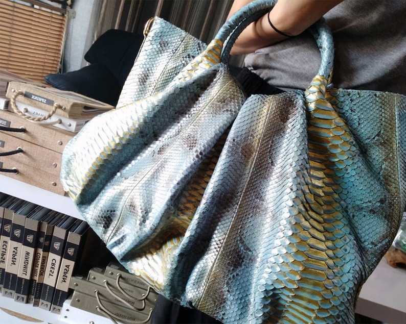 Python Snakeskin Leather Turquoise Floy Hobo Women Shoulder Bucket Bag ...