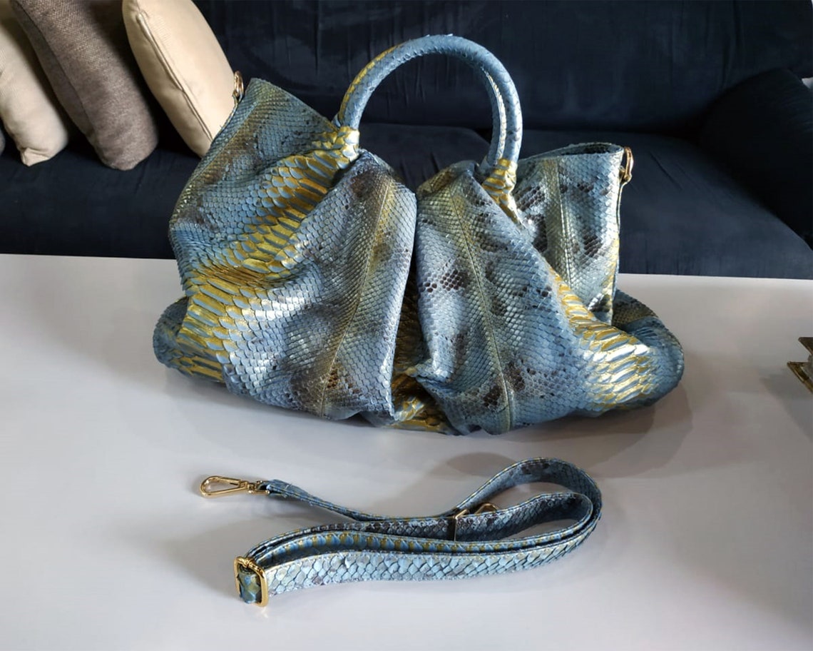 Python Snakeskin Leather Turquoise Floy Hobo Women Shoulder Bucket Bag ...
