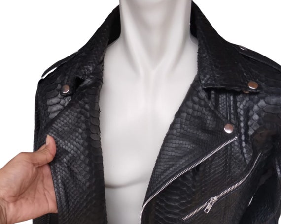 Black Snakeskin Moto Biker Jackets Genuine Python Skin - Etsy
