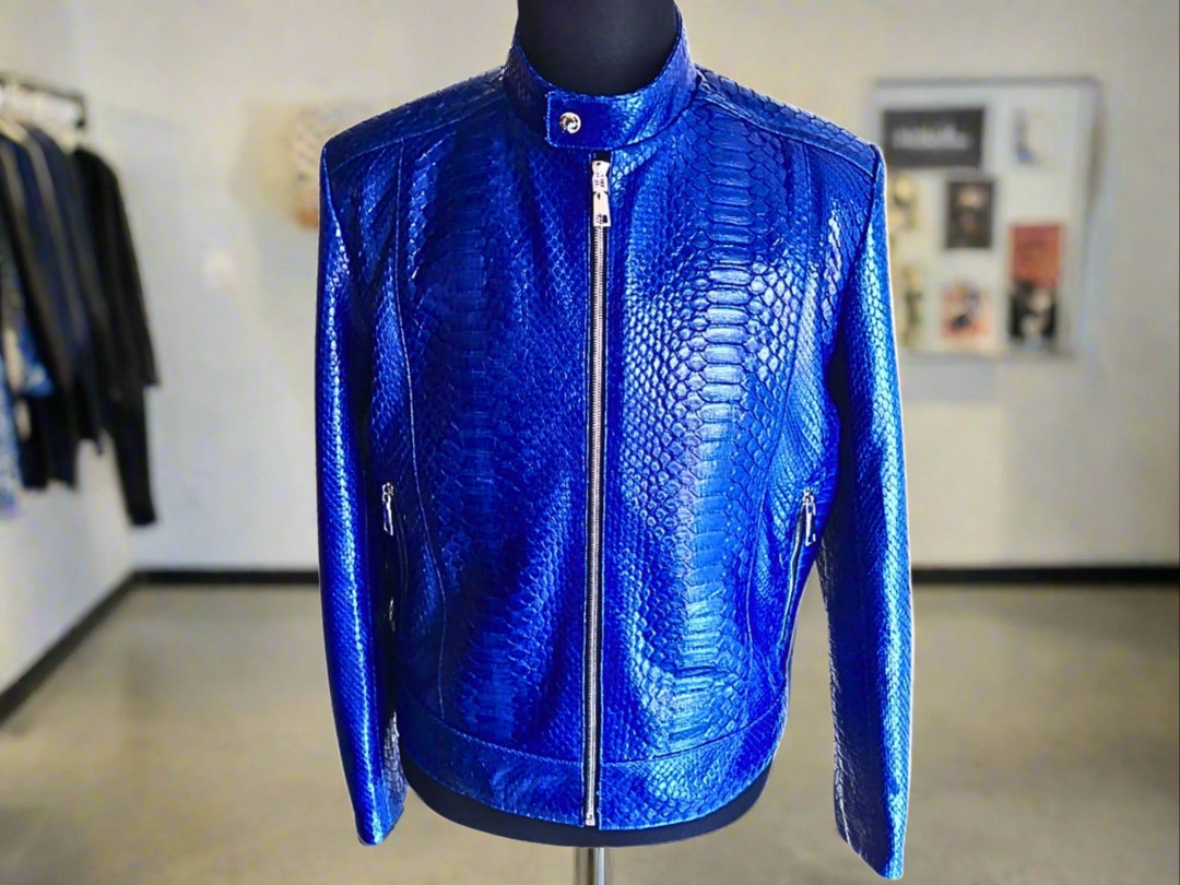 Blue Snakeskin Leather Jacket - Etsy