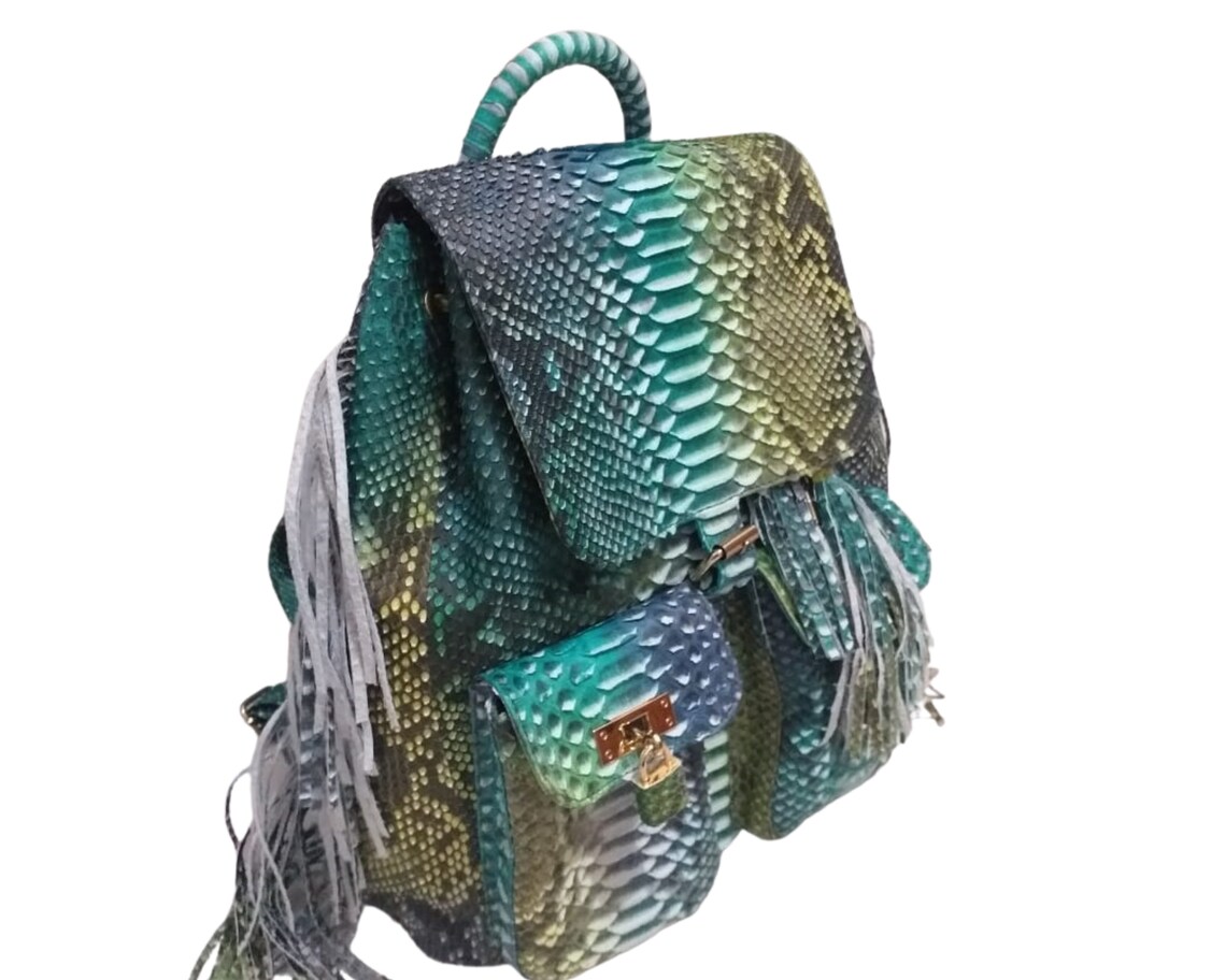 Python Snakeskin Backpack Purse Leather for Women With Fringe - Etsy