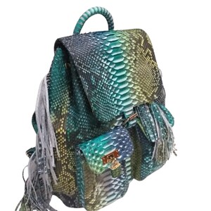 Python Snakeskin Backpack Purse Leather for Women With Fringe Accent ...