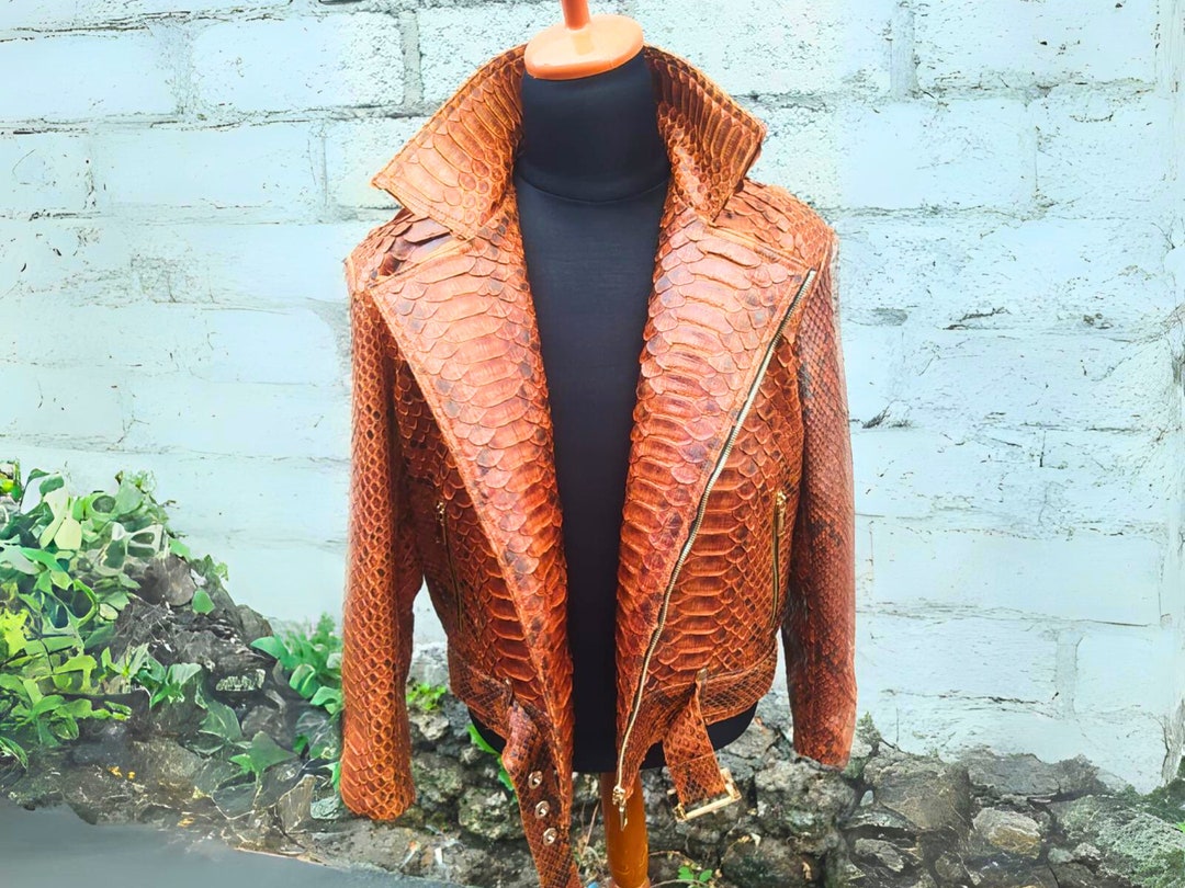Motorcycle Leather Jacket,python Snakeskin Leather Jackets,brown ...
