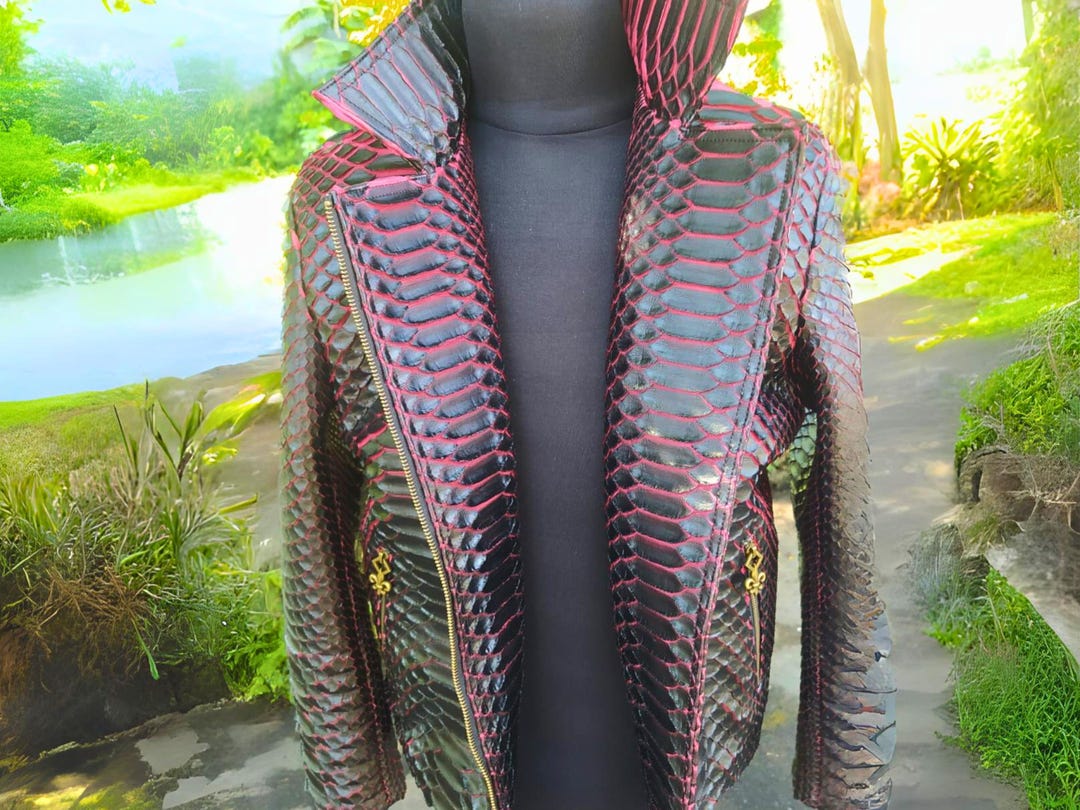 Python Snakeskin Motorcycle Leather Jacket With Red Gradation - Etsy