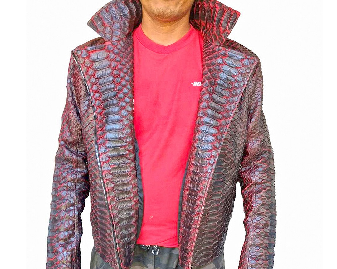 Black King Python Snakeskin Motorcycle Leather Jacket With Red - Etsy UK