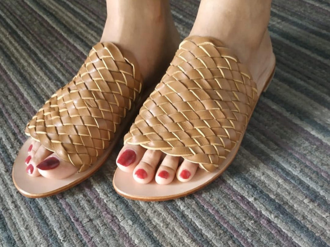 Fancy Handwoven Slides Leather Sandals Slip on Style - Etsy