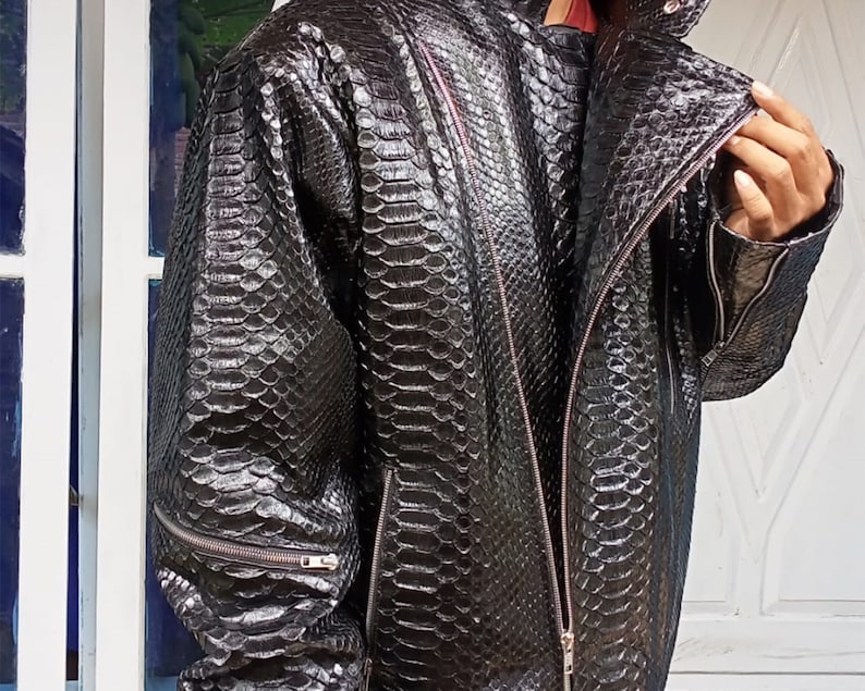 Men's Motorcycle Jacket Genuine Black Python Snakeskin Leather - Etsy