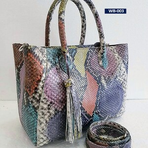 Real Colorful Python Snakeskin Purse Leather Tote Shoulder Bag for Her ...