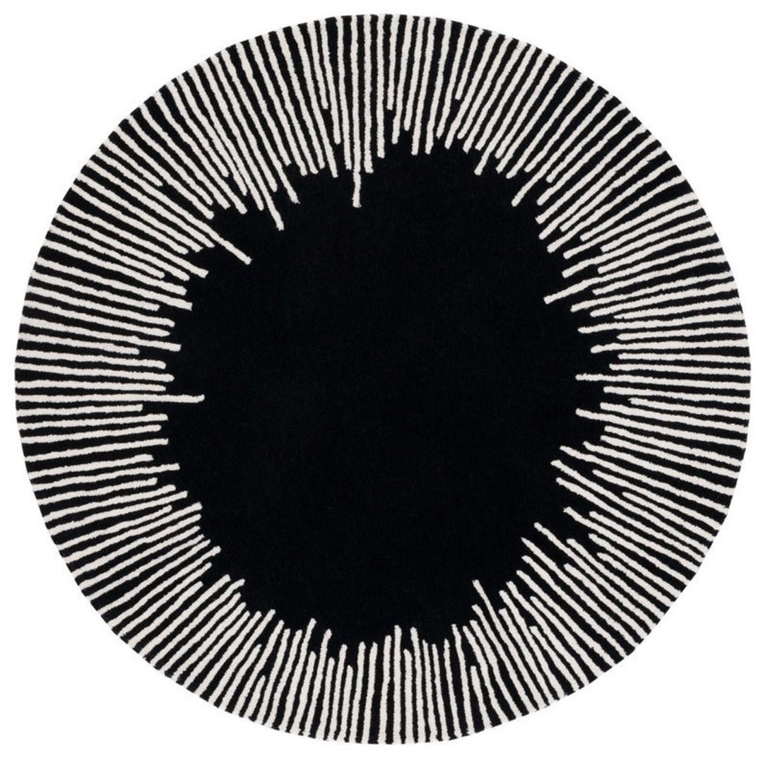 Round Designer Hand-tufted 100% Wool Area Black Rug for Home,living ...
