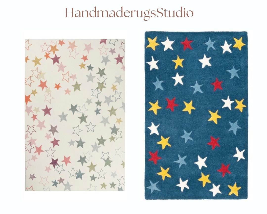 100% Authentic Tufted Star Rug Green Kids Rug Children Nursery Woolen ...