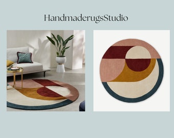 054 Vibrant Color Round Rug Hand Tufted Round Rug Multi Colored Hand ...
