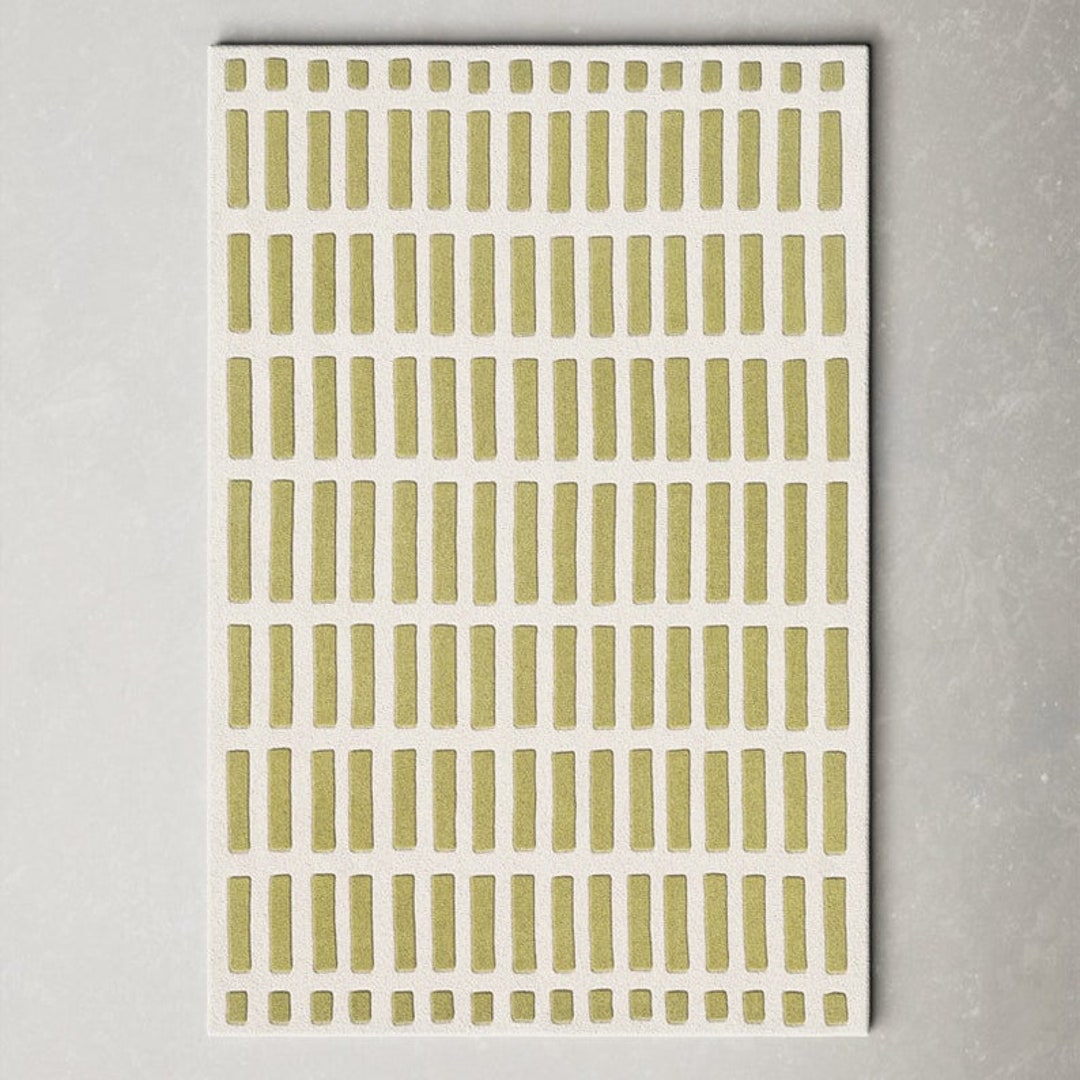 C2-05 Designer Handmade Hand Tufted Lemon Green Rug/white Rug 100% ...