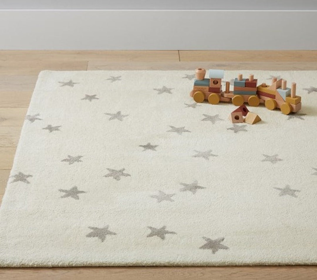 Authentic Tufted Star Rug Kids Rug White Rug,gray Rug Children Nursery ...
