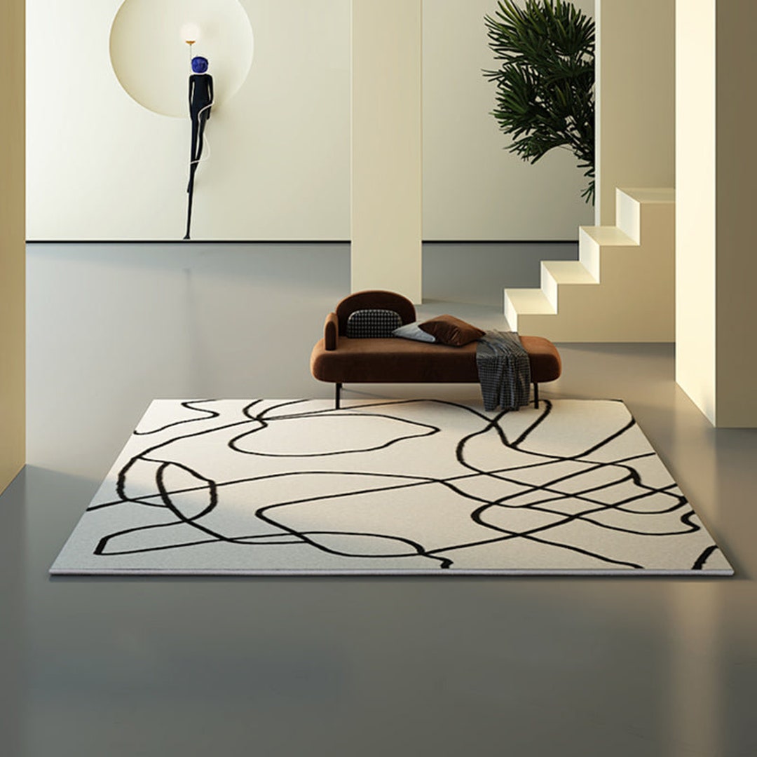 Handmade Hand Tufted White Rug 100% Woolen Black Rug 2x3 3x5 4x6 5x8 ...