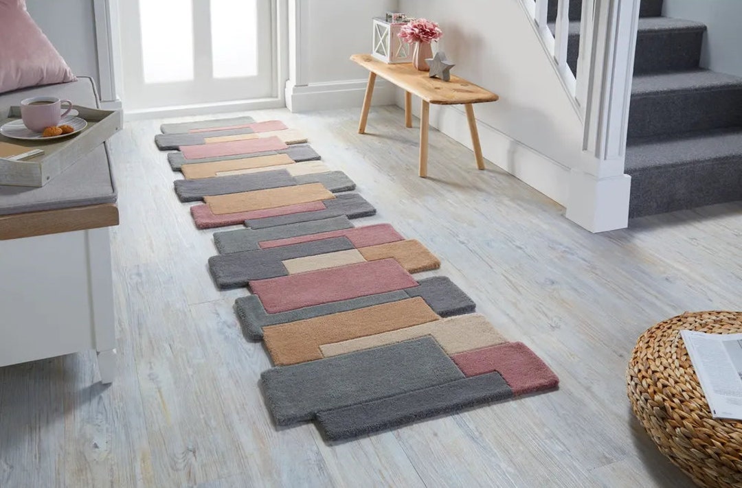 Hand Made Runner Palette Geometric Colour Block Wool Runner Rug in ...
