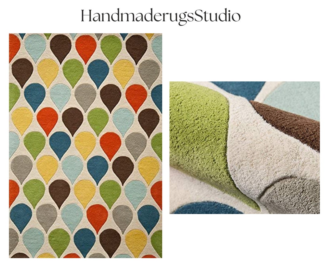 Geometric Handmade Hand Tufted Rug 100% Woolen Multicolor Rug 3x5 4x6 ...