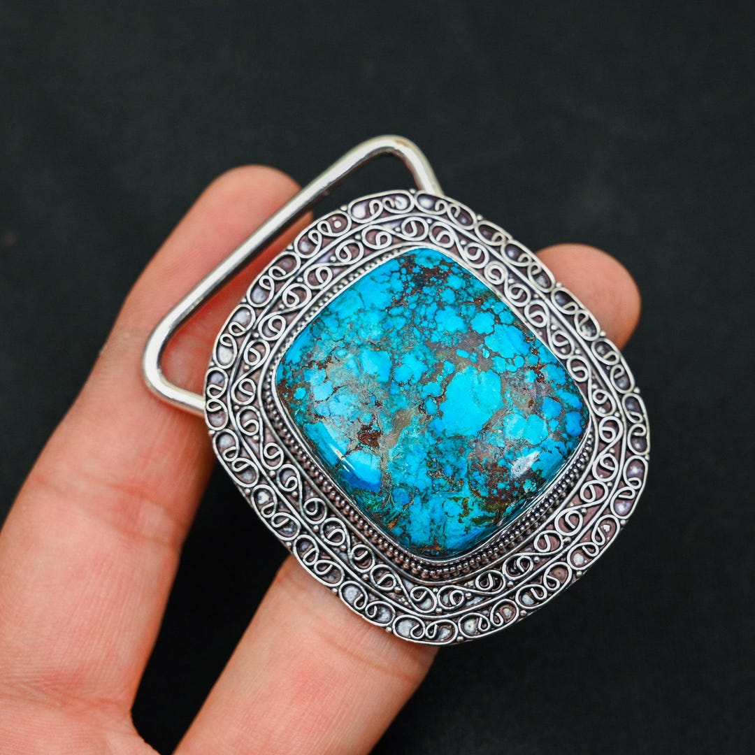 Handmade Turquoise Belt Buckle, 925 Sterling Silver, Bohemian Jewelry ...