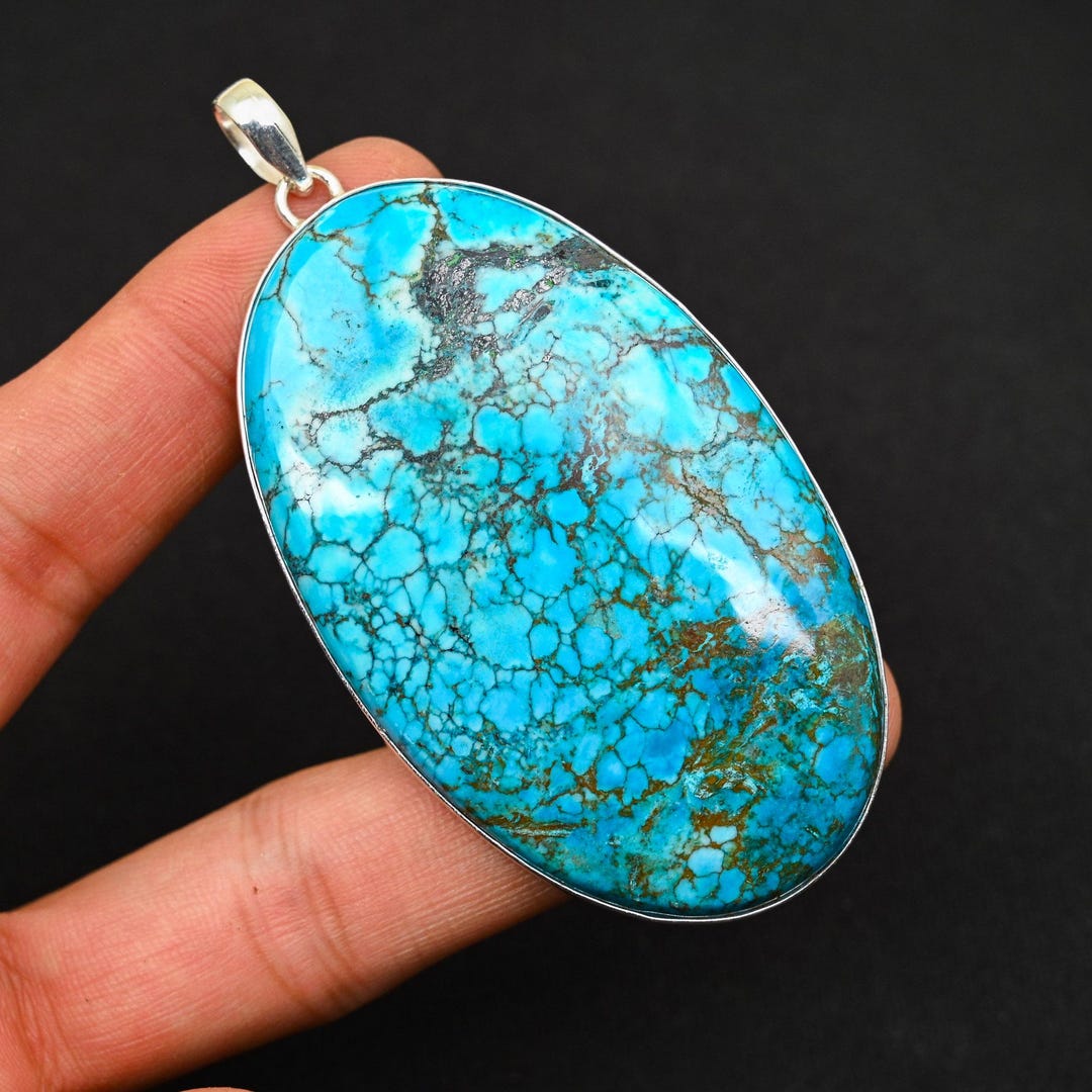 Tibetan Turquoise Silver Pendant 925 Sterling Silver Natural Turquoise ...