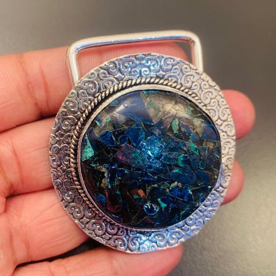 Chrysocolla Belt Buckle, Gemstone Belt Buckle Sterling Silver Plated ...