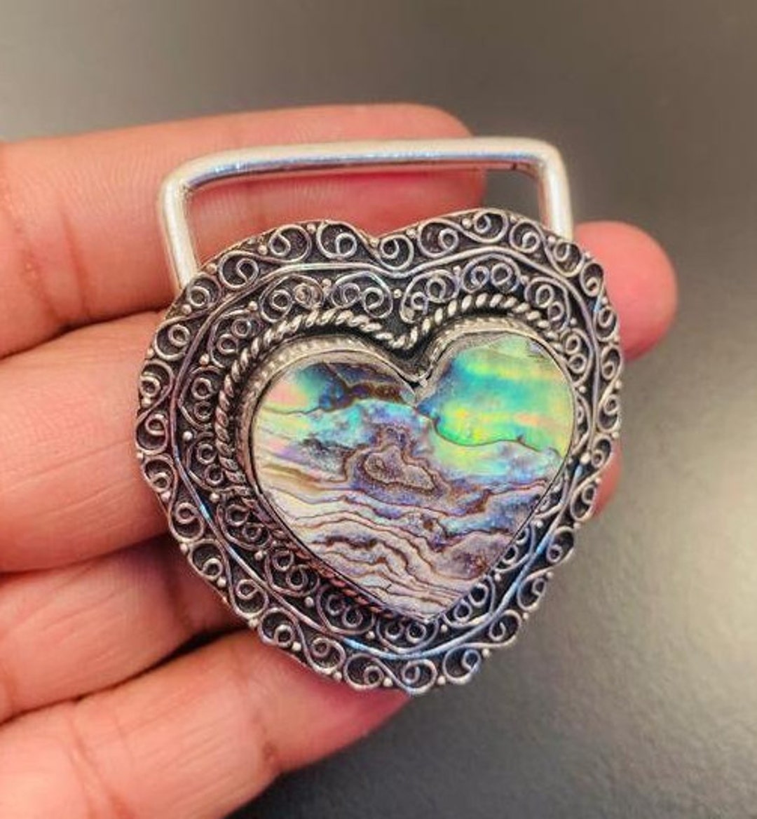 Abalone Shell Belt Buckle, Gemstone Belt Buckle Sterling Silver Plated ...
