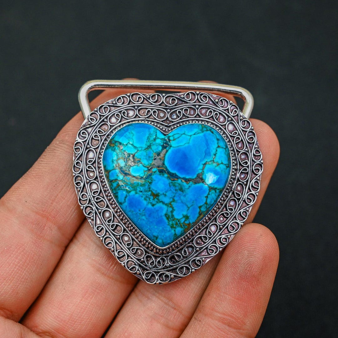 Heart Turquoise Belt Buckle, 925 Sterling Silver Belt Buckle, Handmade ...