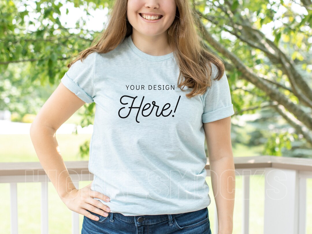 Bella Canvas 3001 Mockup, Bella Canvas Heather Ice Blue Shirt, Tshirt ...
