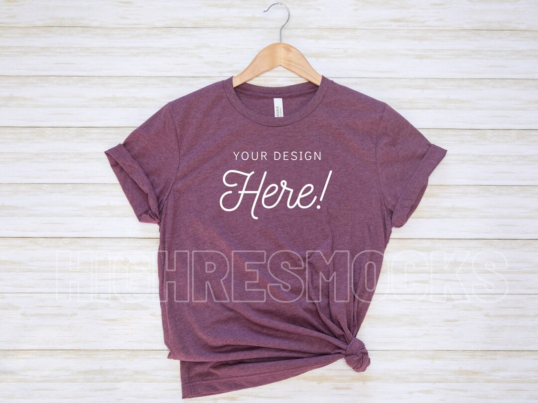 Bella Canvas Heather Maroon Mockup | Heather Maroon T-shirt Mockup ...