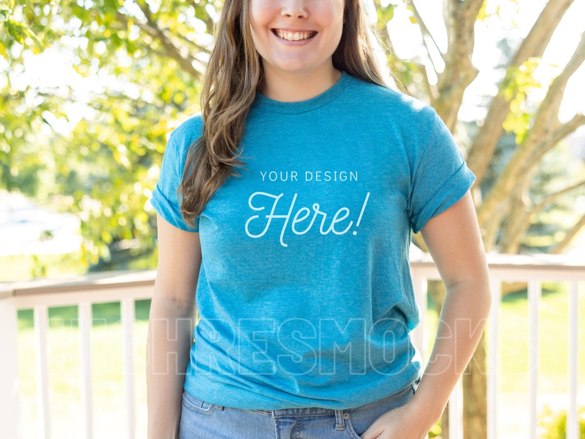 Gildan 64000 Mockup, Heather Galapagos Mockup, 64000 Mockup Galapagos ...