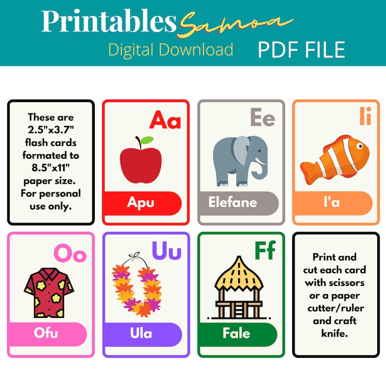 Samoan Printable Alphabet, Activity Instant Download, Flash Cards ...