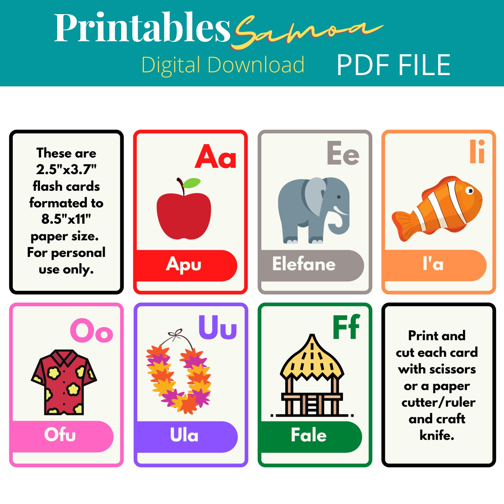 Samoan Printable Alphabet, Activity Instant Download, Flash Cards ...