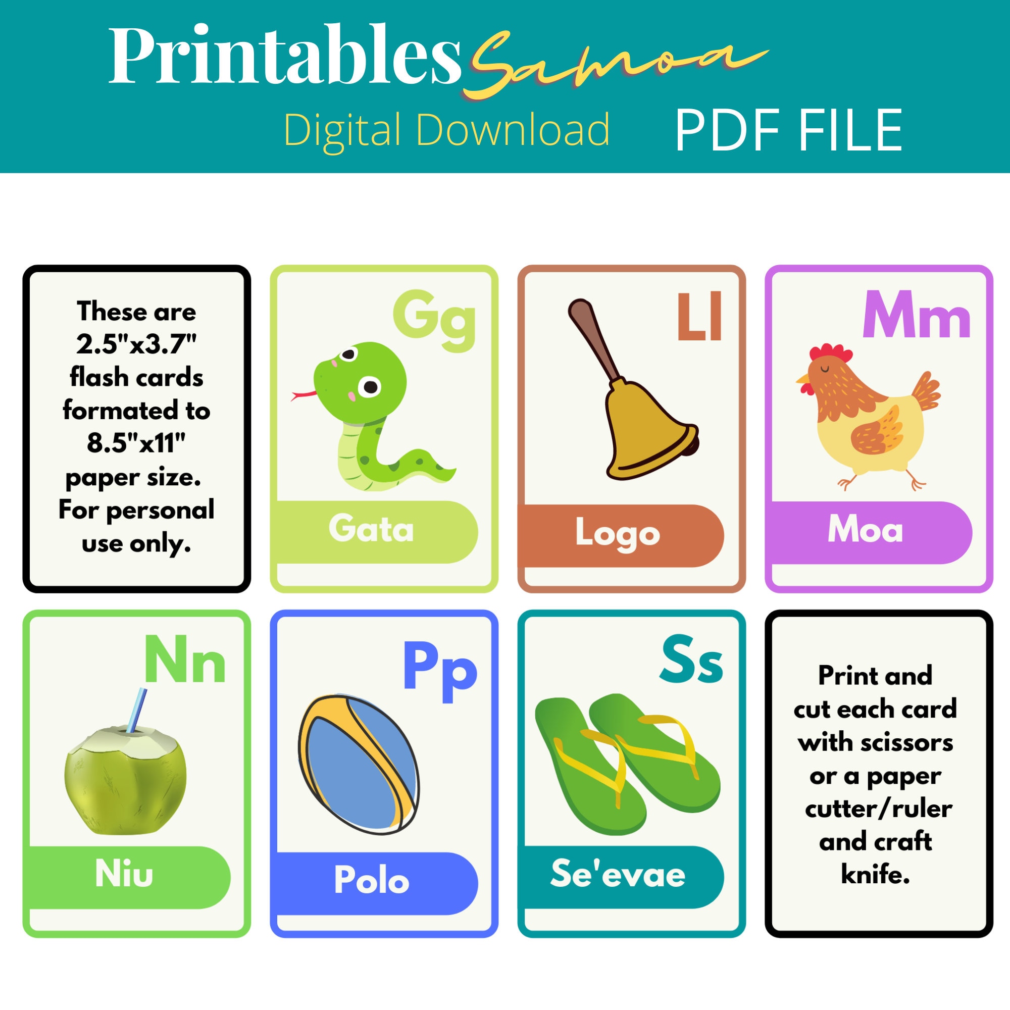 Samoan Printable Alphabet, Activity Instant Download, Flash Cards ...