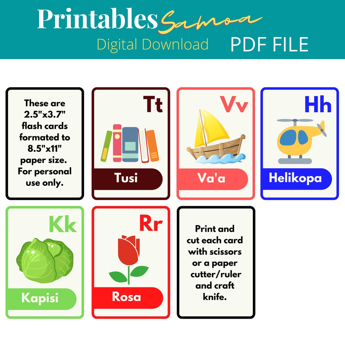 Samoan Printable Alphabet, Activity Instant Download, Flash Cards ...